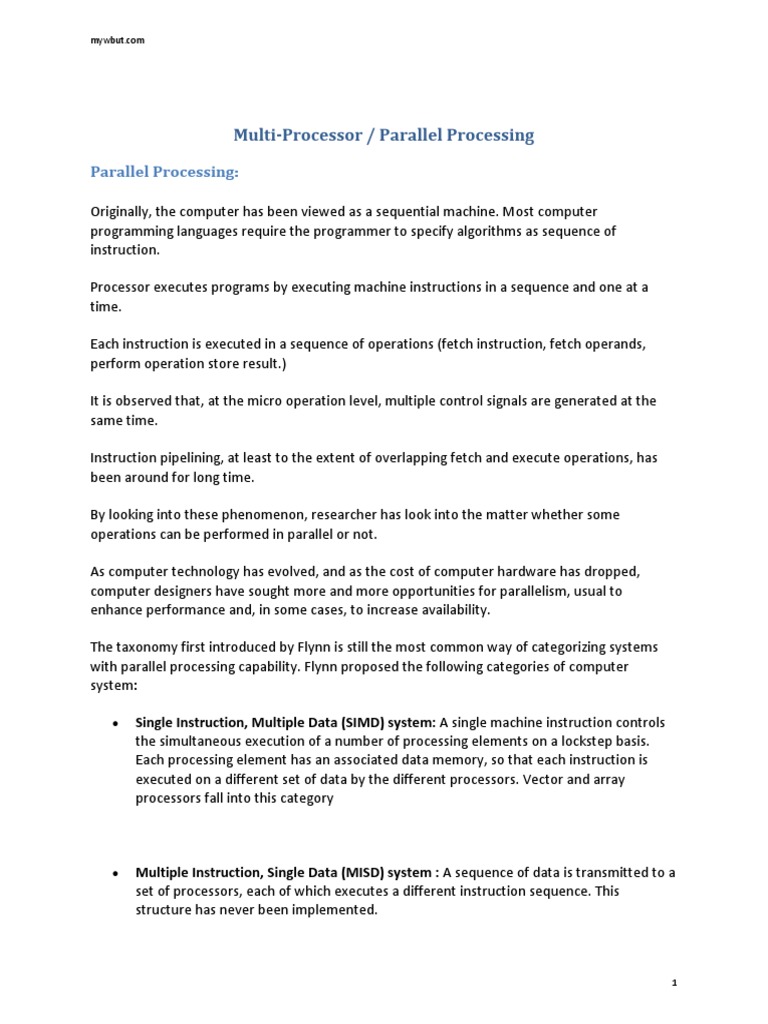 Multi Processor Parallel Processing Pdf Pdf Instruction Set Central Processing Unit
