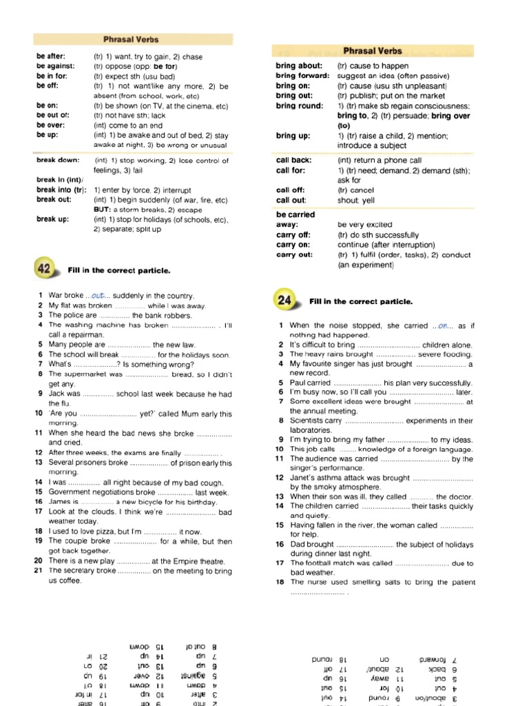 Phrasal Verbs & Prepositions Review | PDF