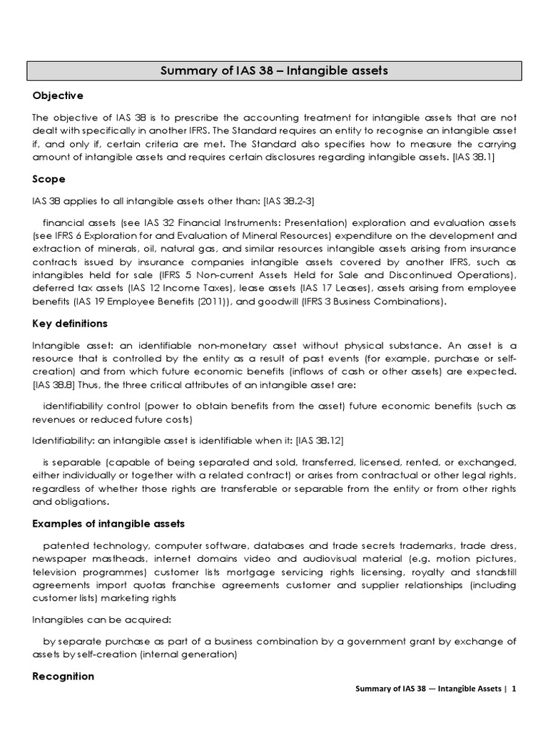 Summary of IAS 38-Intangible Assets | PDF | Intangible Asset ...