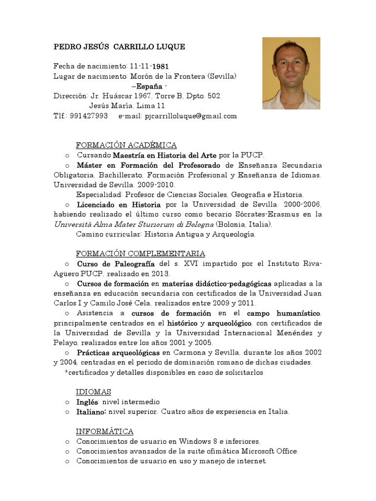 Curriculum Vitae Lima | PDF | Educación Secundaria | Maestros