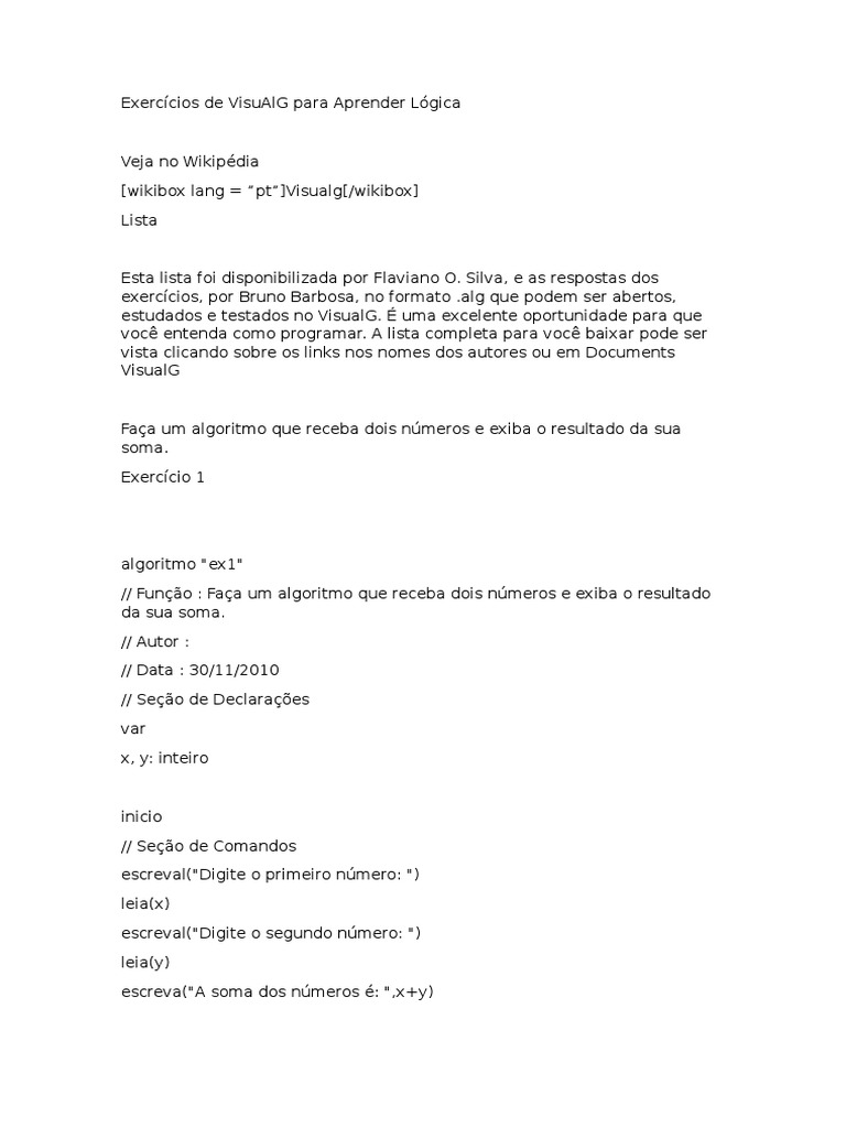 Exercícios de VisuAlG para Aprender Lógica | PDF | Média | Triângulo