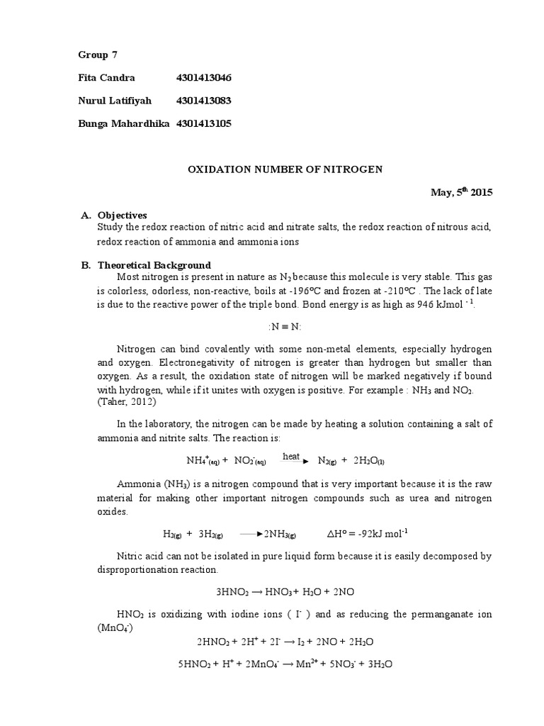 Oxidation Number of Nitrogen | PDF | Nitrogen | Nitric Acid