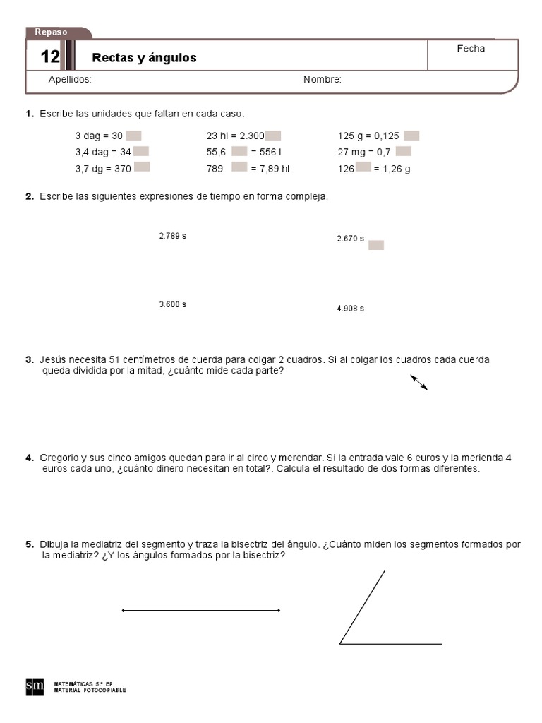 Repaso de La Unidad 12 de Matemáticas Quinto | PDF