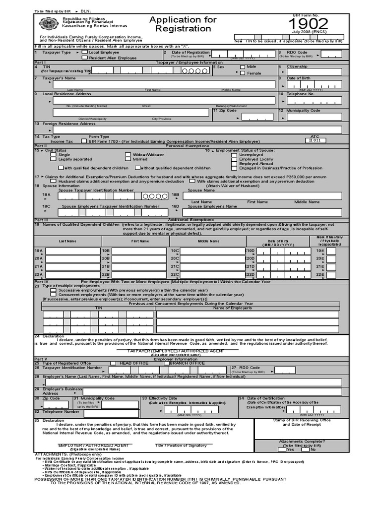 Bir Form 1902 | PDF | Identity Document | Taxes