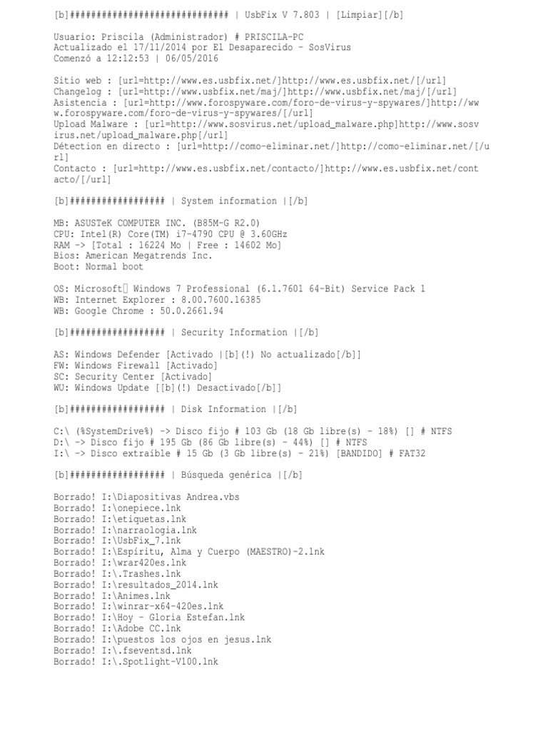 UsbFix Report | PDF | Windows 7 | Familias de sistemas operativos