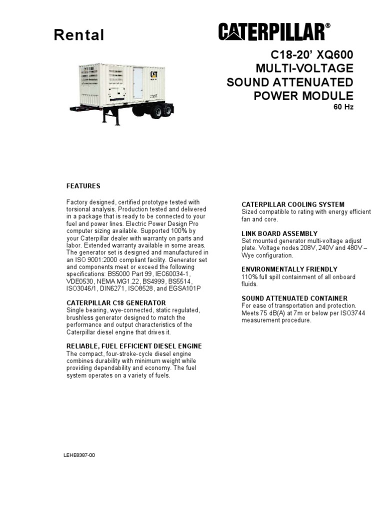 Caterpillar XQ600 Containerized Diesel Generator Set | PDF | Battery ...