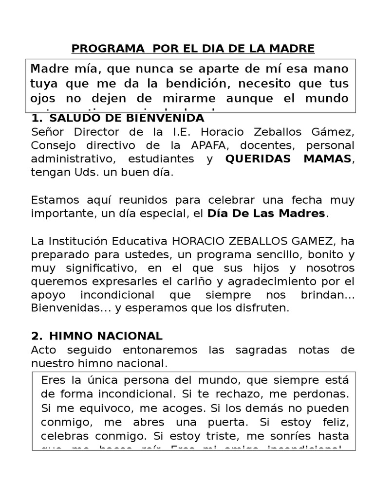 Programa del Día de la Madre Escolar | PDF | Instituciones ...