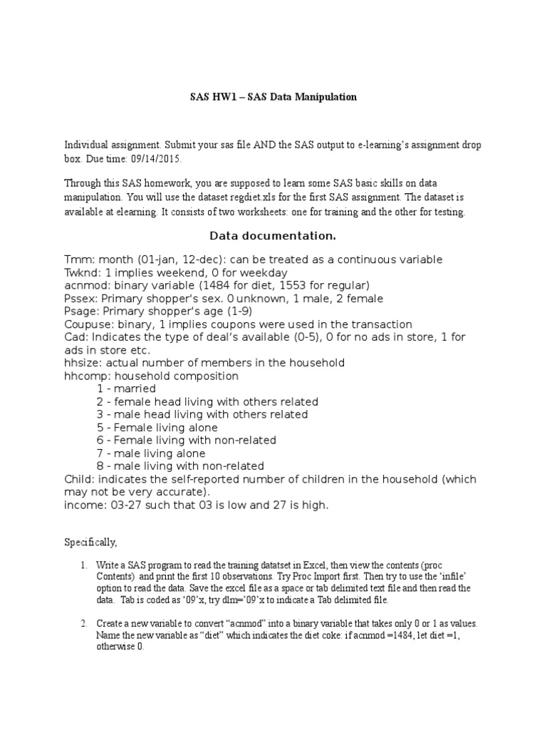 Sas Hw1 Online-F15 | PDF | Sas (Software) | Computer File