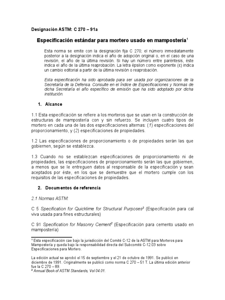 Norma ASTM C270 para Mortero de Mampostería | PDF | Cemento | Mortero ...