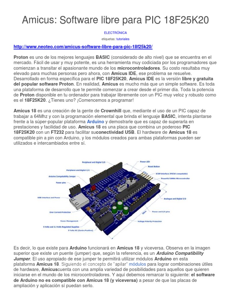 Amicus Software Libre para PIC 18F25K20 | PDF | Arduino | Hardware de la computadora