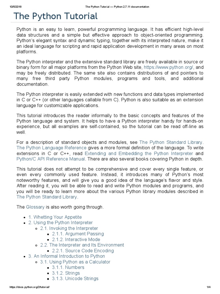 The Python Tutorial - Python 2.7 | PDF | Python (Programming Language ...