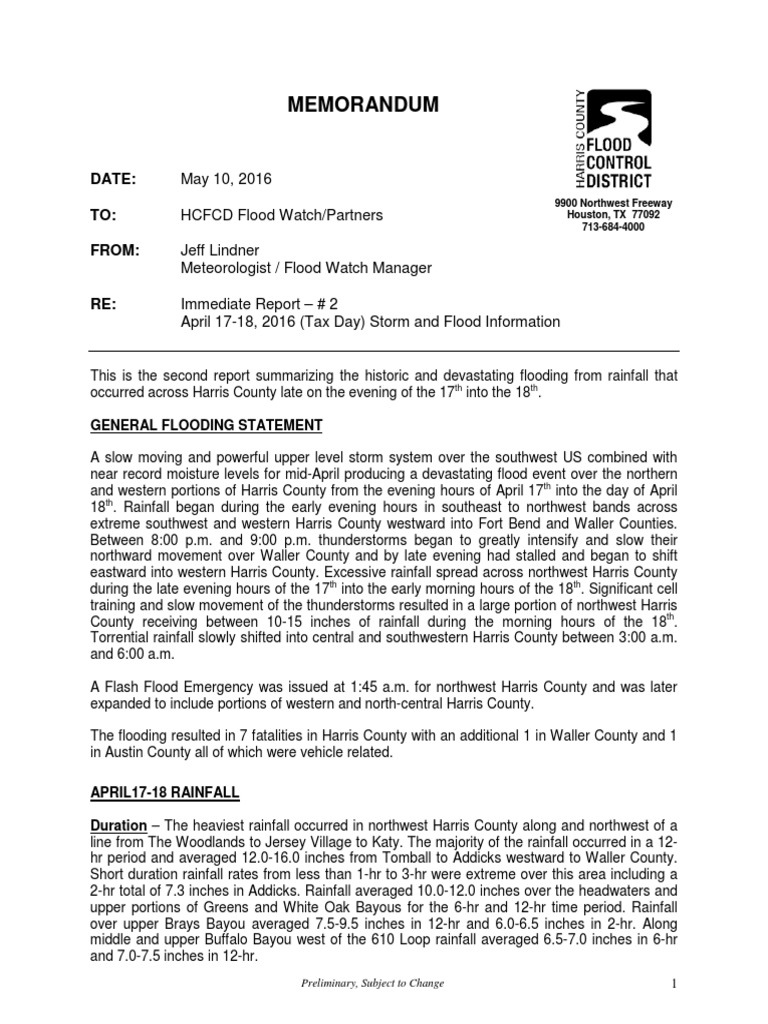 Tax Day Flooding Report: April 2016 | PDF | Stormwater | Flood