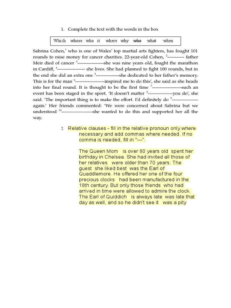 Complete the Text with Words Provided | PDF