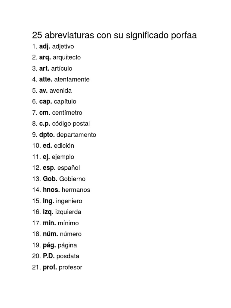 25 Abreviaturas Con Su Significado Porfaa