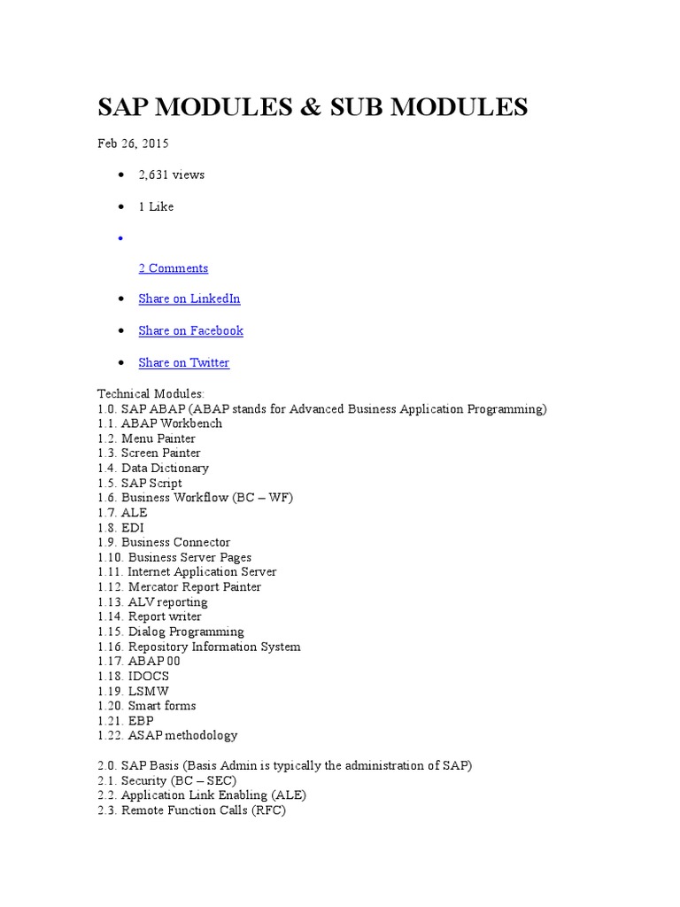 Sap Modules Sub Modules | PDF | Supply Chain Management | Sap Se
