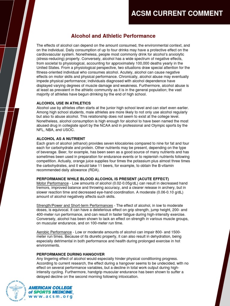 Alcohol and Athletic Performance | PDF | Alcoholism | Alcohol Abuse