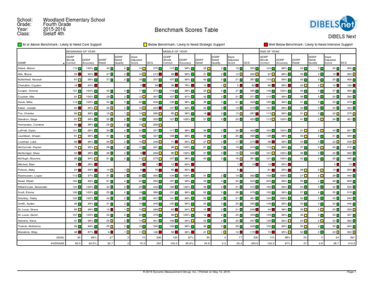DIBELS Next Benchmark Scores 2016 | PDF