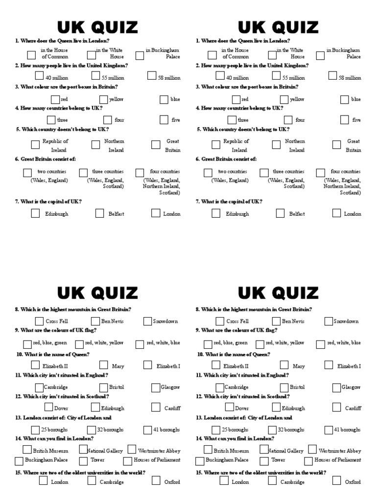 Uk Quiz | PDF | Northern Ireland | United Kingdom