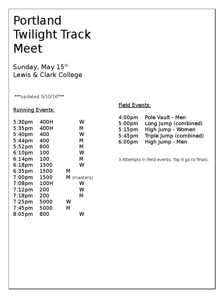 2016 Portland Twilight Schedule | PDF