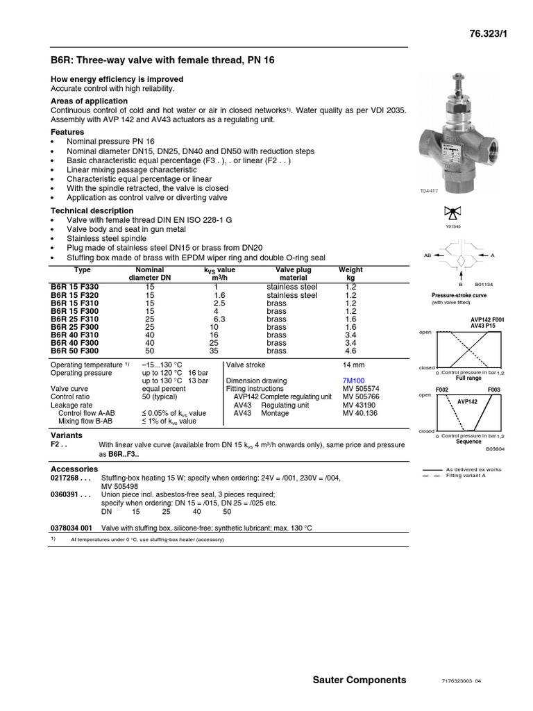 Sauter B6R Three-Way Valve With Female Thread, PN 16 | PDF | Valve ...