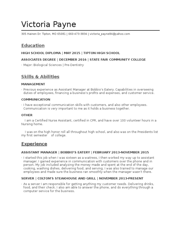 Victoria Payne's Resume Overview | PDF