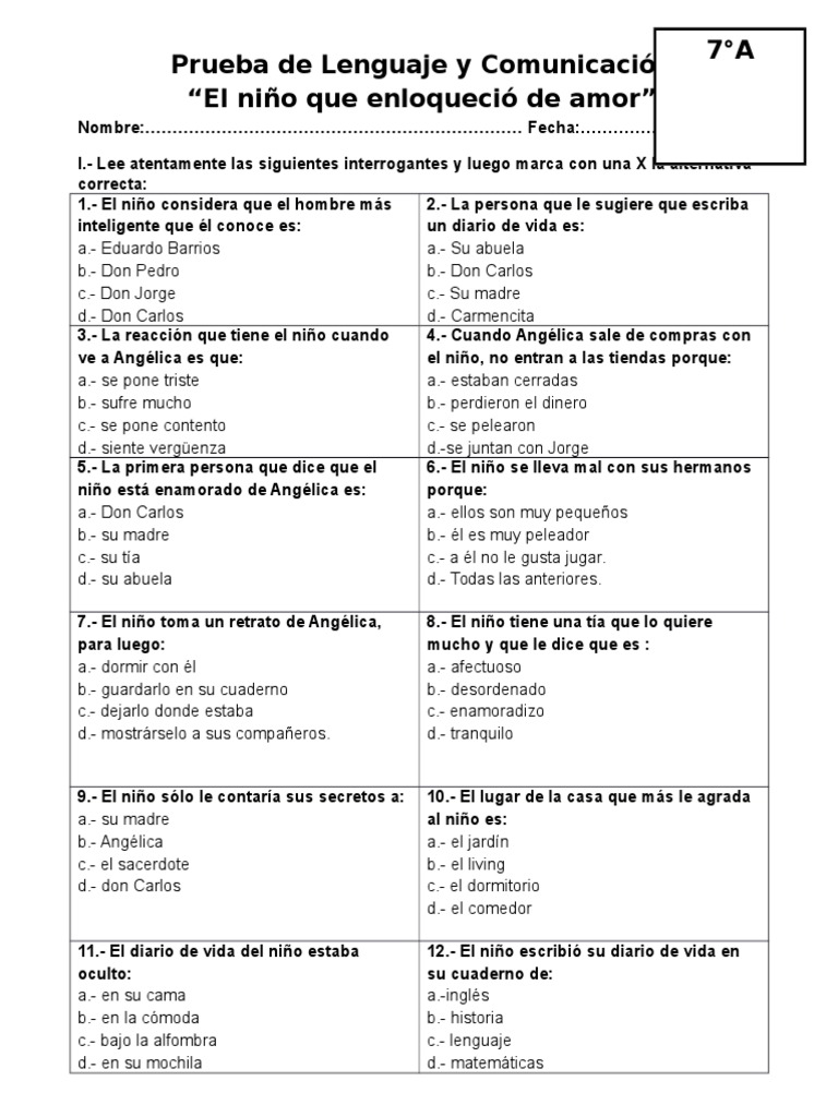 Prueba Del Niño Que Enloquecio de Amor PIE | PDF | Ocio ...
