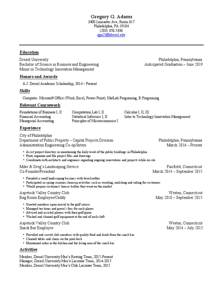 Gregory G. Adams' Resume Summary | PDF