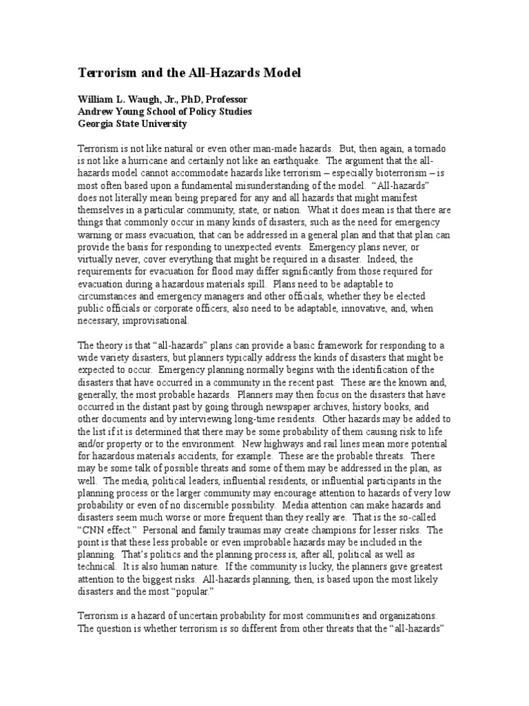 Terrorism and The All-Hazards Model | PDF | Emergency Management ...