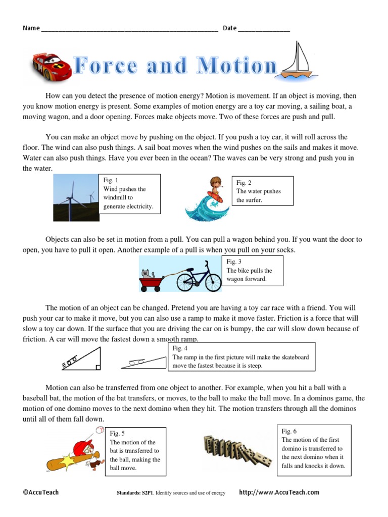 Force and Motion Reading Comprehension | Wound | Friction