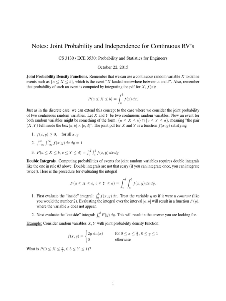 Joint Continuous Random Variables | PDF | Probability Density Function ...
