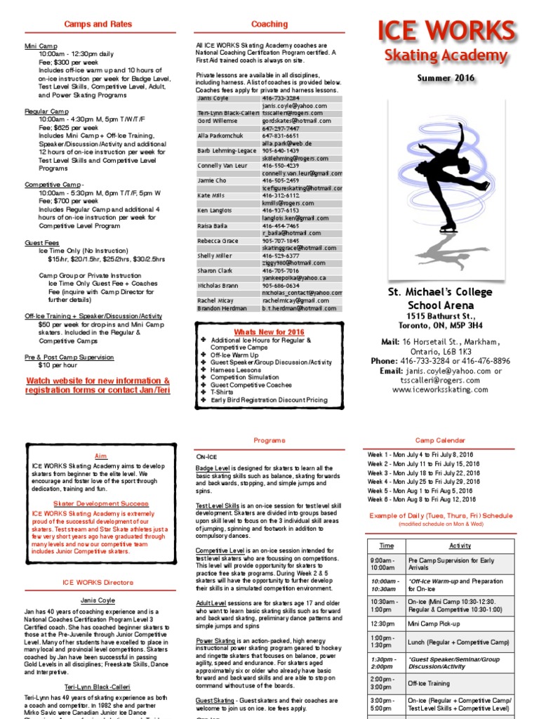 Ice Works 2016 Info Sheet | PDF | Skating | Ice Sports