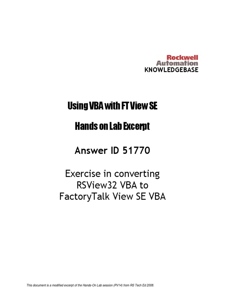 KB 51770 Lab Manual - VBA Converting RSView32 | PDF | Visual Basic For Applications | Subroutine