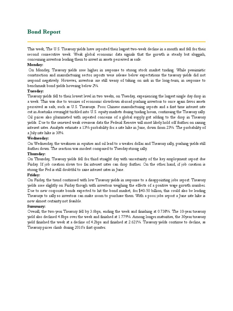 Bond Report Final Week 6 | PDF | Yield Curve | Interest Rates