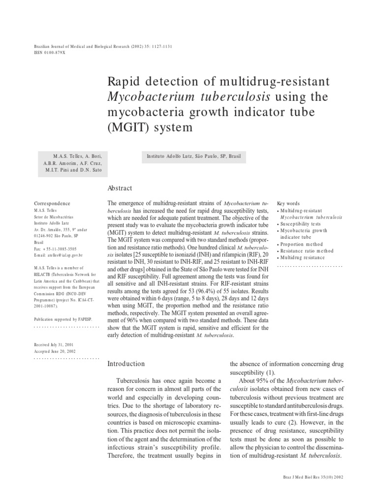 Rapid Detection of Multidrug-Resistant Mycobacteria Growth Indicator ...
