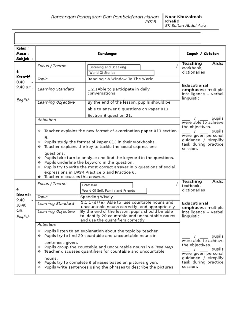 Lesson Note English Feb 2016 | PDF | Reading Comprehension | English ...