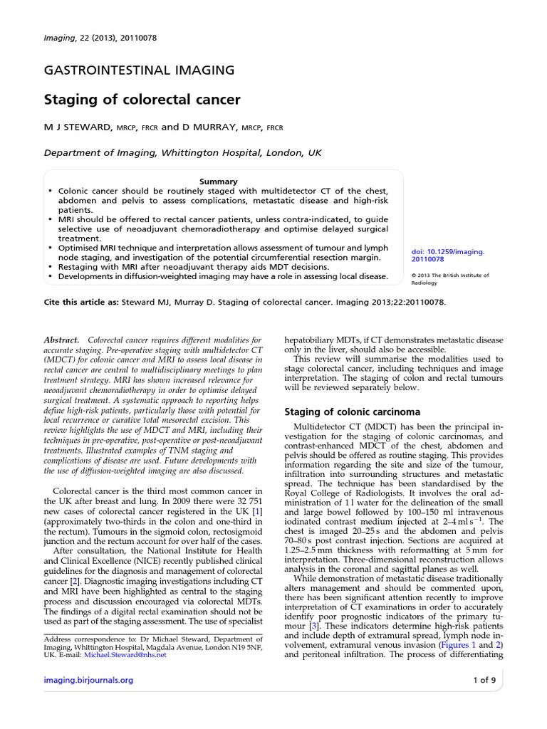 Staging of Colorectal Cancer: Gastrointestinal Imaging | PDF ...