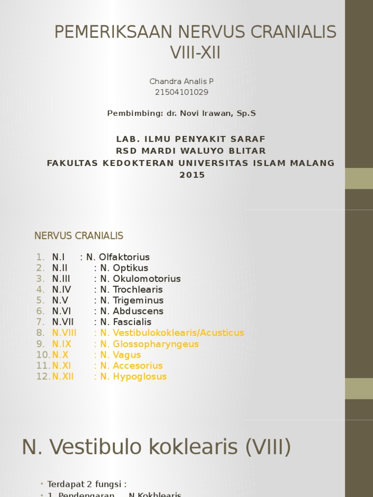 Pemeriksaan Neurologis : Fungsi Nervus Cranialis – WMPVD