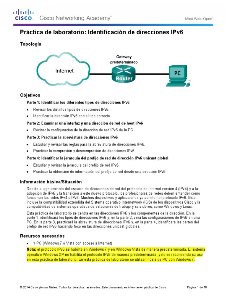 8.2.5.4 Lab - Identifying IPv6 Addresses | PDF