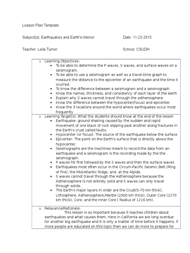 Earthquake Lesson Plans For Kids