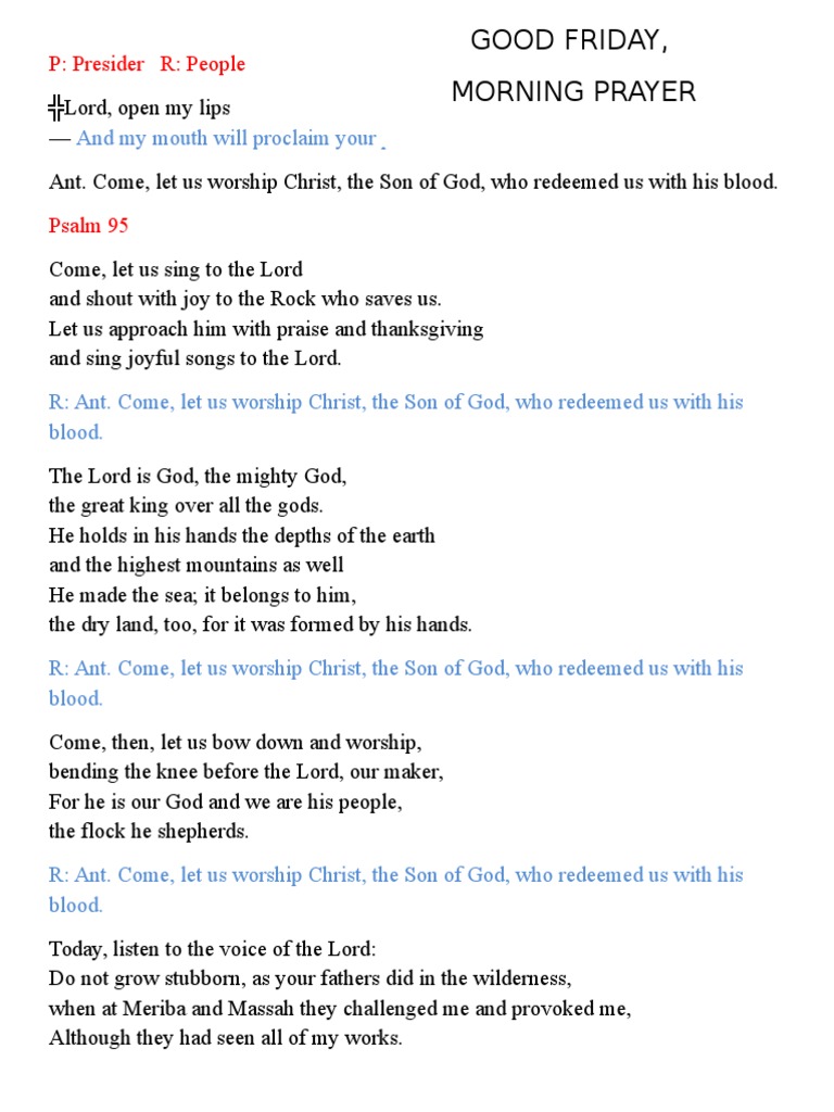 Good Friday Morning Prayer Pdf Lord S Prayer Theology