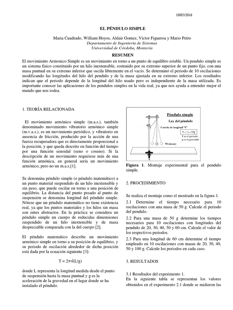 Informe Pendulo Simple Fisica III | PDF | Péndulo | Movimiento (física)