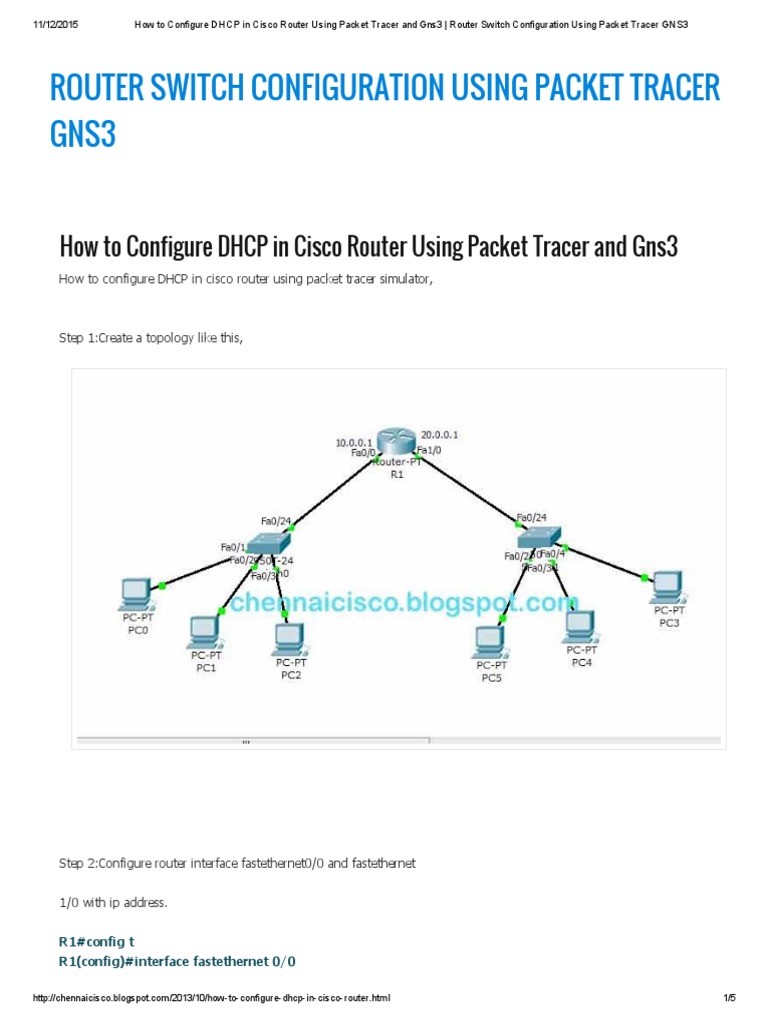 How To Configure DHCP in Cisco Router Using Packet Tracer and Gns3 ...