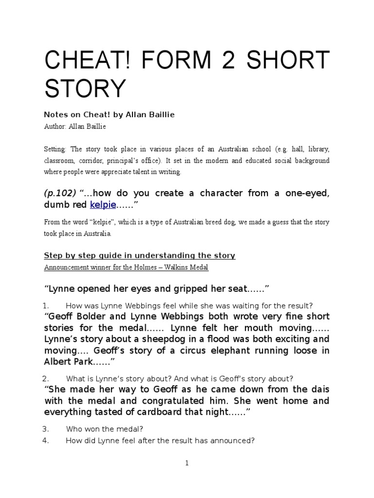 Cheat! Form 2 Short Story: (p.102) " How Do You Create A Character From ...