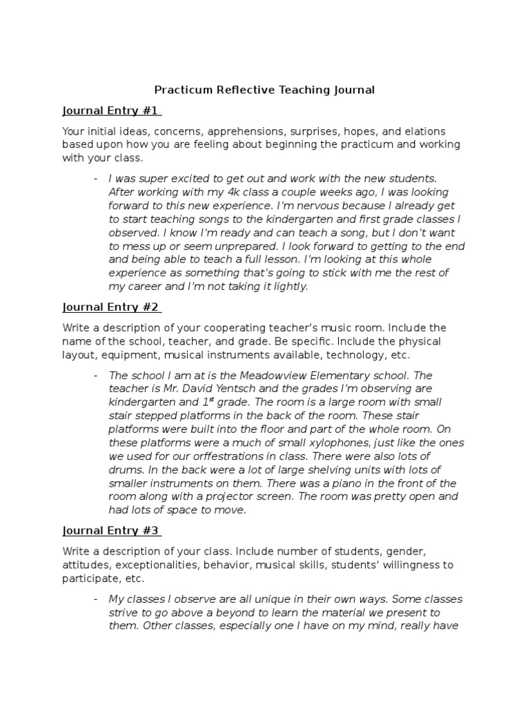 Practicum Reflective Teaching Journal | PDF | Classroom Management ...