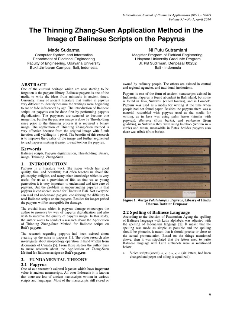 The Thinning Zhang-Suen Application Method in The Image of Balinese Scripts On The Papyrus | PDF ...