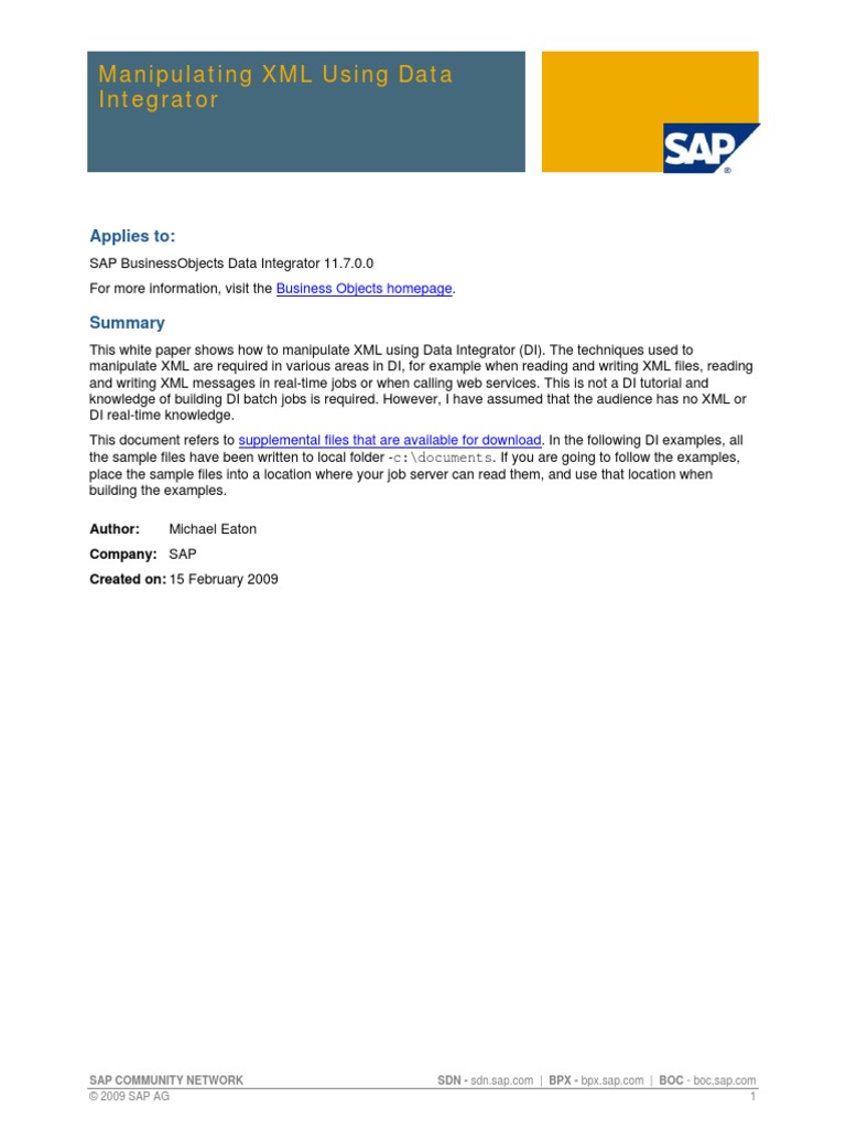 Manipulating Xml Using Data Integrator Pdf Pdf Xml Xml Schema