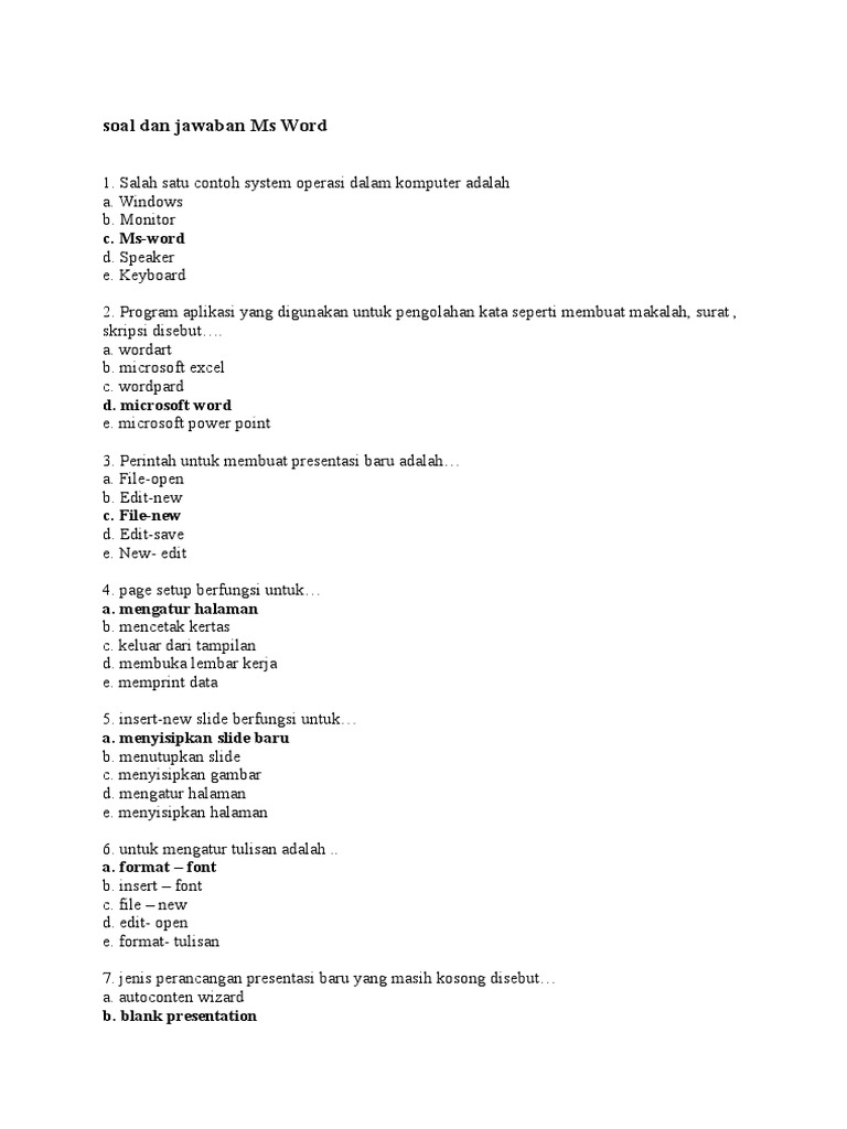 Soal Dan Jawaban Ms Word | PDF