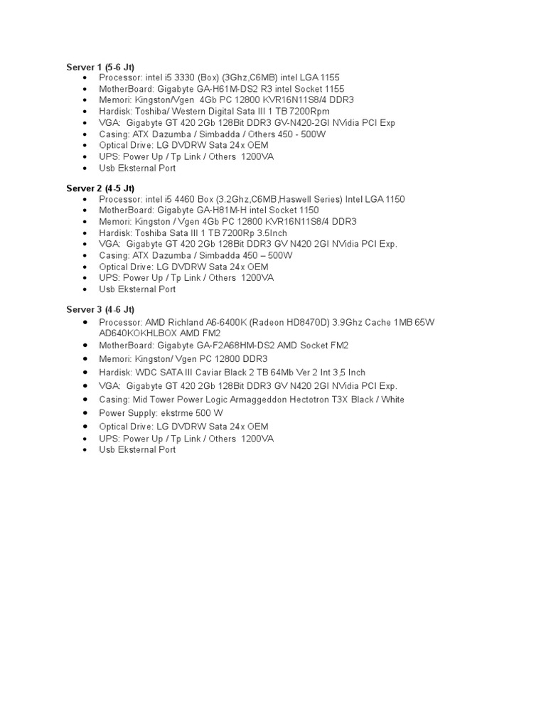 Server Specifications Overview | PDF