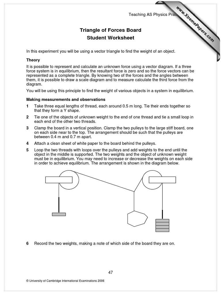 Triangle of Forces Board Student Worksheet: Theory | PDF | Weight | Force