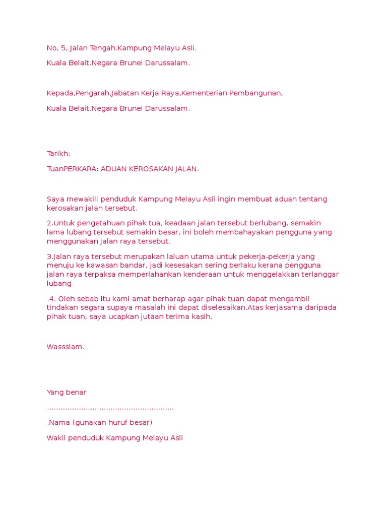 Contoh Surat JKR 2 | PDF